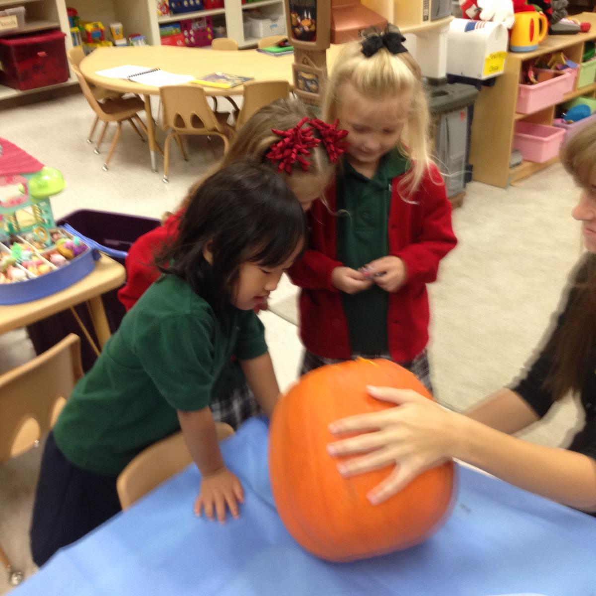Carving our Classroom Pumpkin - St. Ignatius Parish School
