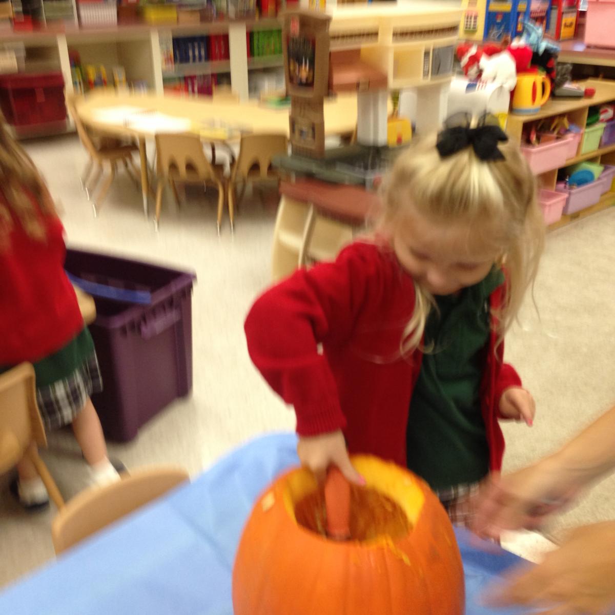 Carving our Classroom Pumpkin - St. Ignatius Parish School